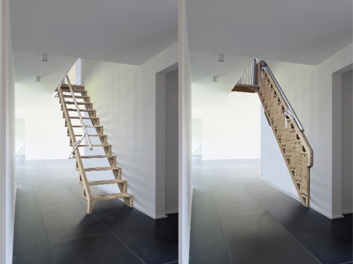 Revolutionary hideaway staircase folds flat against the wall - Living ...