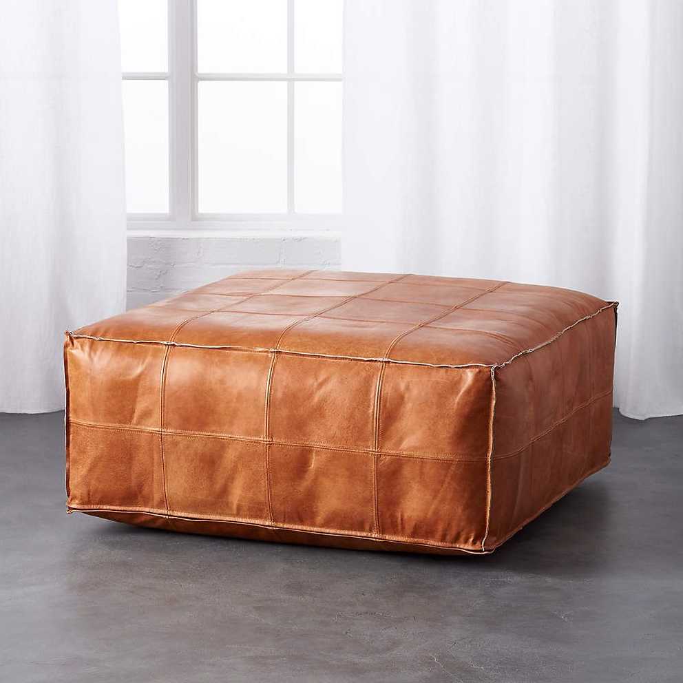 15 Collection of Brown Leather Ottomans