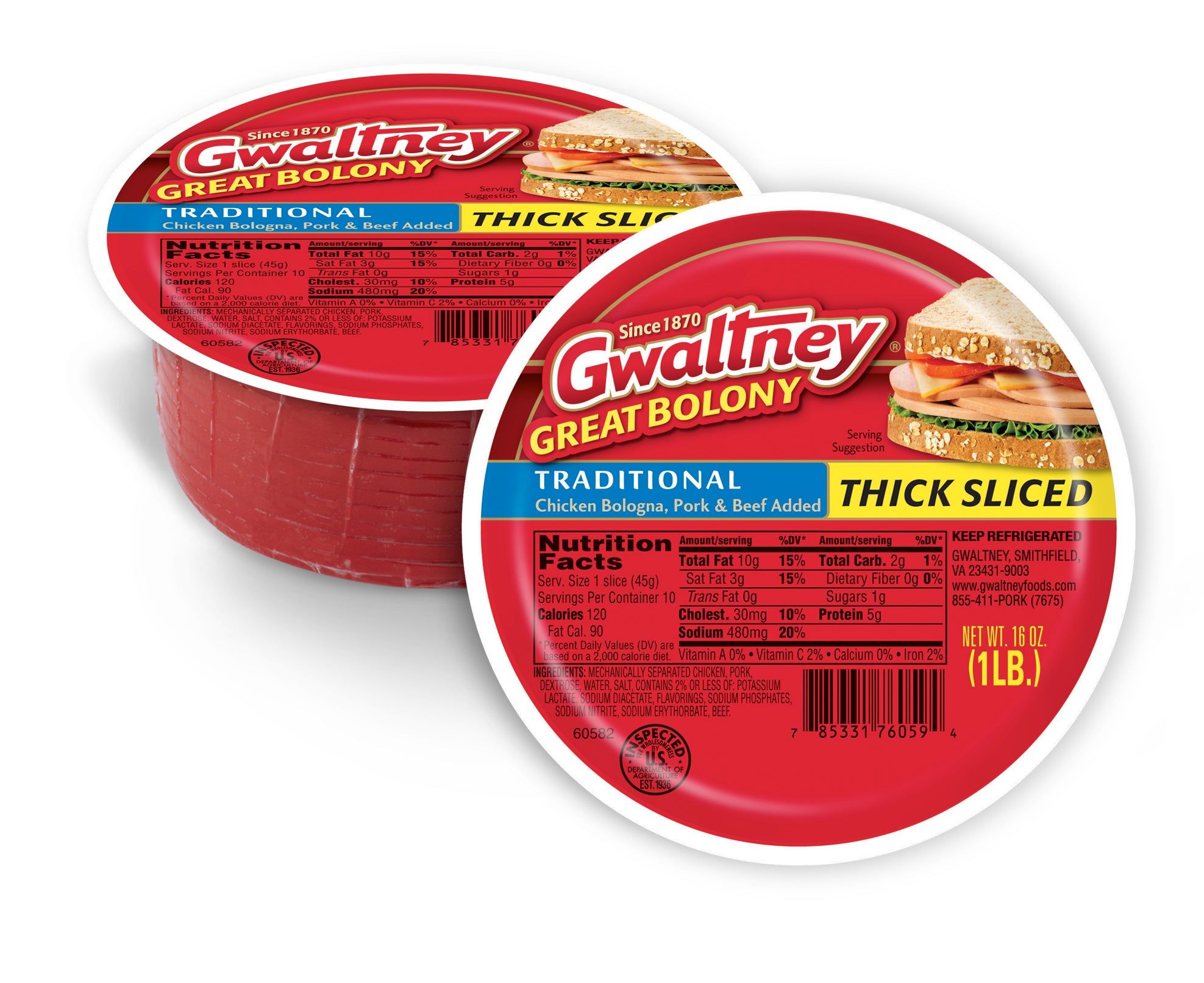 Thick Sliced Traditional Meat Bologna 16oz. | Gwaltney Foods