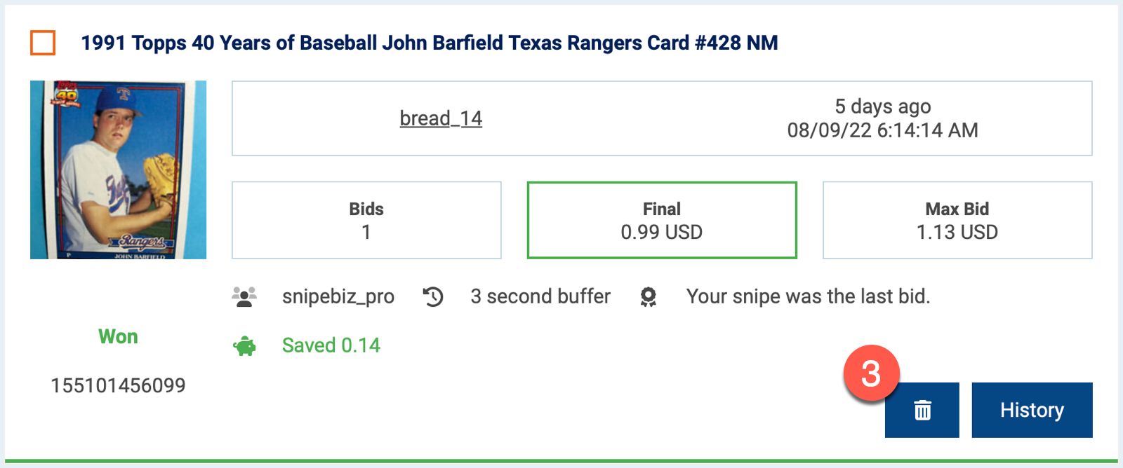 Remove past snipes - eSnipe