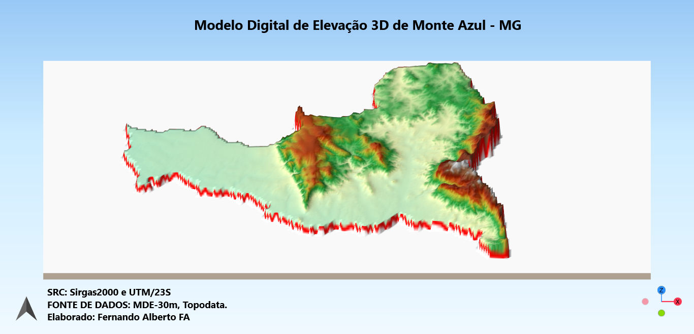Modeo 3D da Altitude de Monte Azul-MG | Spatialnode