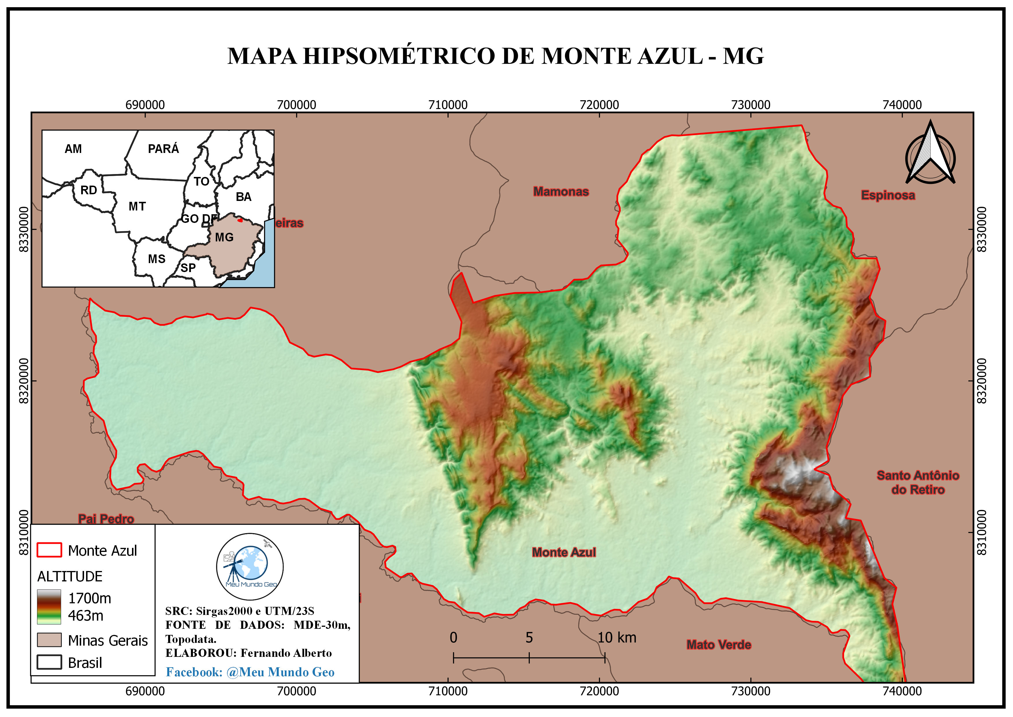 Representação do Relevo de Monte Azul-MG | Spatialnode