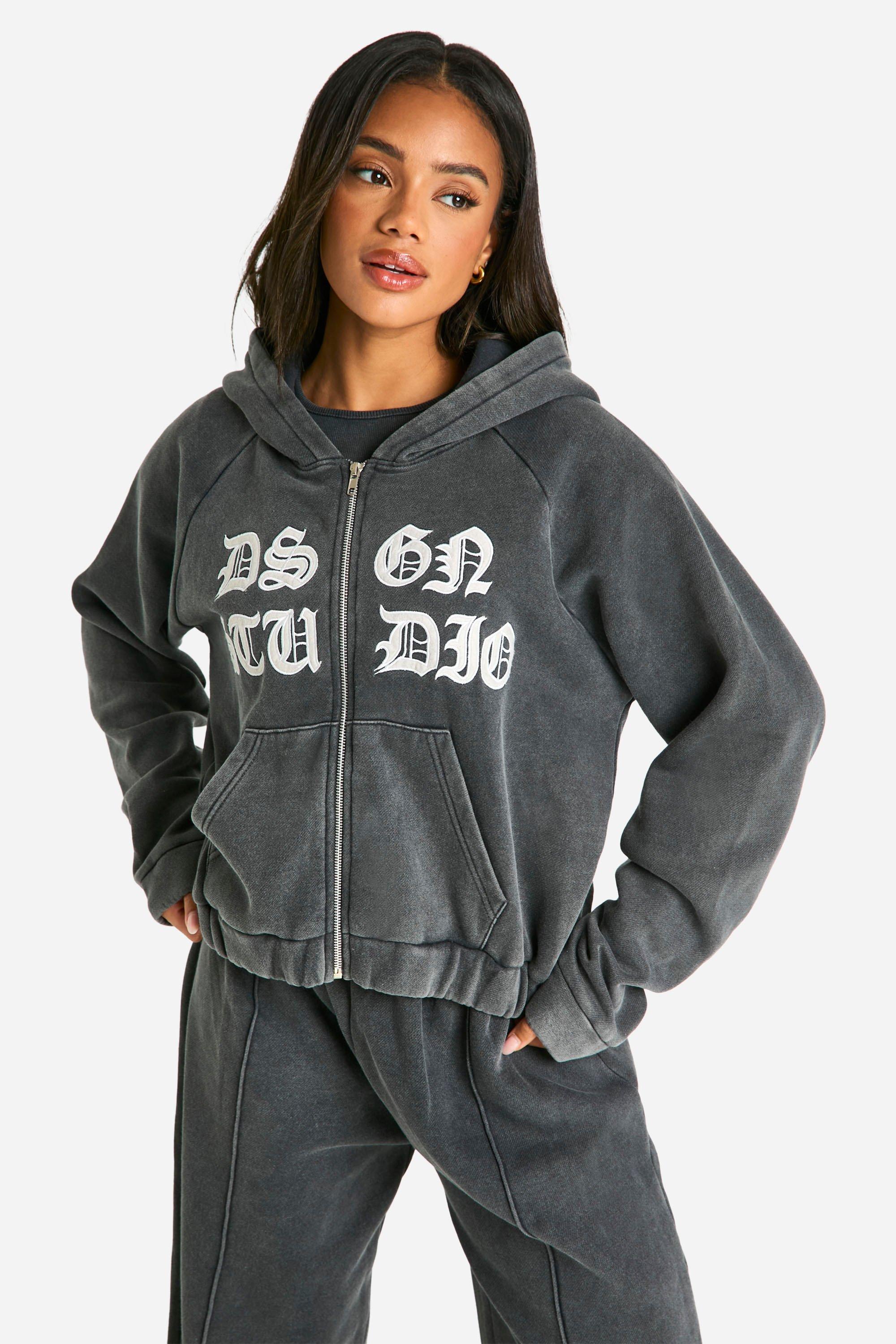 Womens Dsgn Studio Applique Washed Hooded Zip Through Jacket Womens Dsgn Studio Applique Washed Hooded Zip Through Jacket