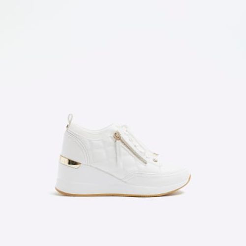 River Island Womens Wide Fit White Quilted Zip Wedge Trainer | £45.00 ...