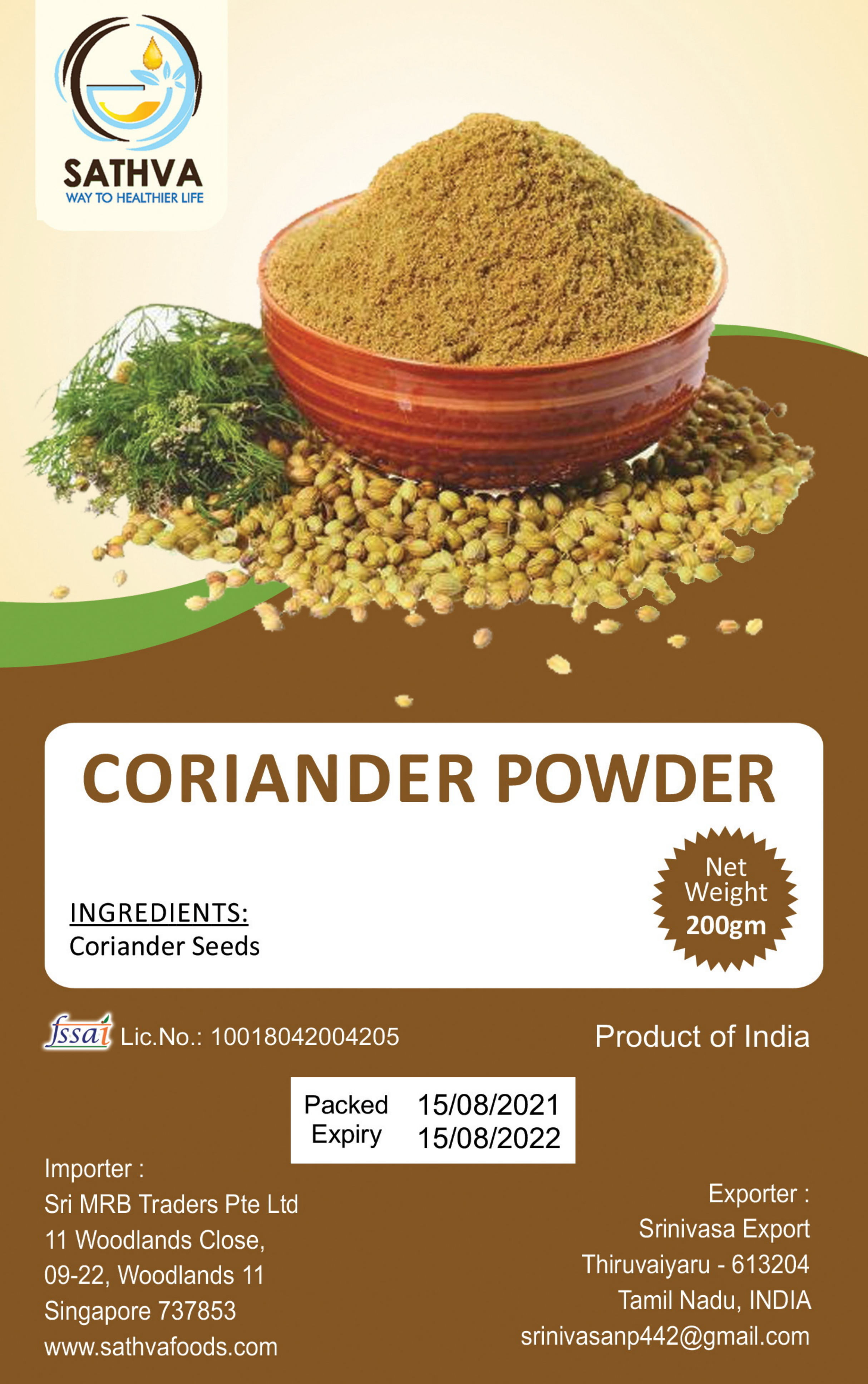 Sathva Home Made Coriander Powder 200g | Sathva Singapore