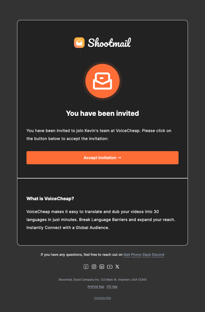 Ready to use Team email templates - Shootmail