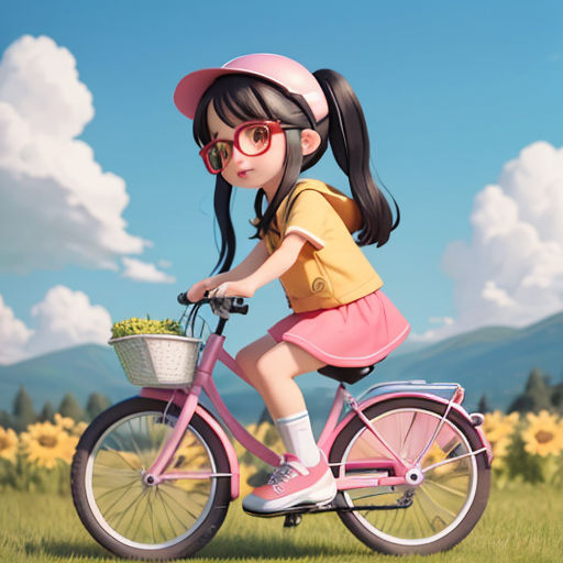 She Riding Bike Cartoon