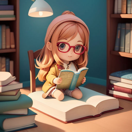 Chibi Anime Girl Reading A Book