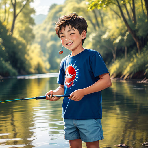 Boy Reeling In A Fish