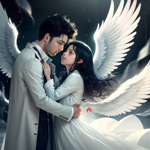Female And Male Angel In Love