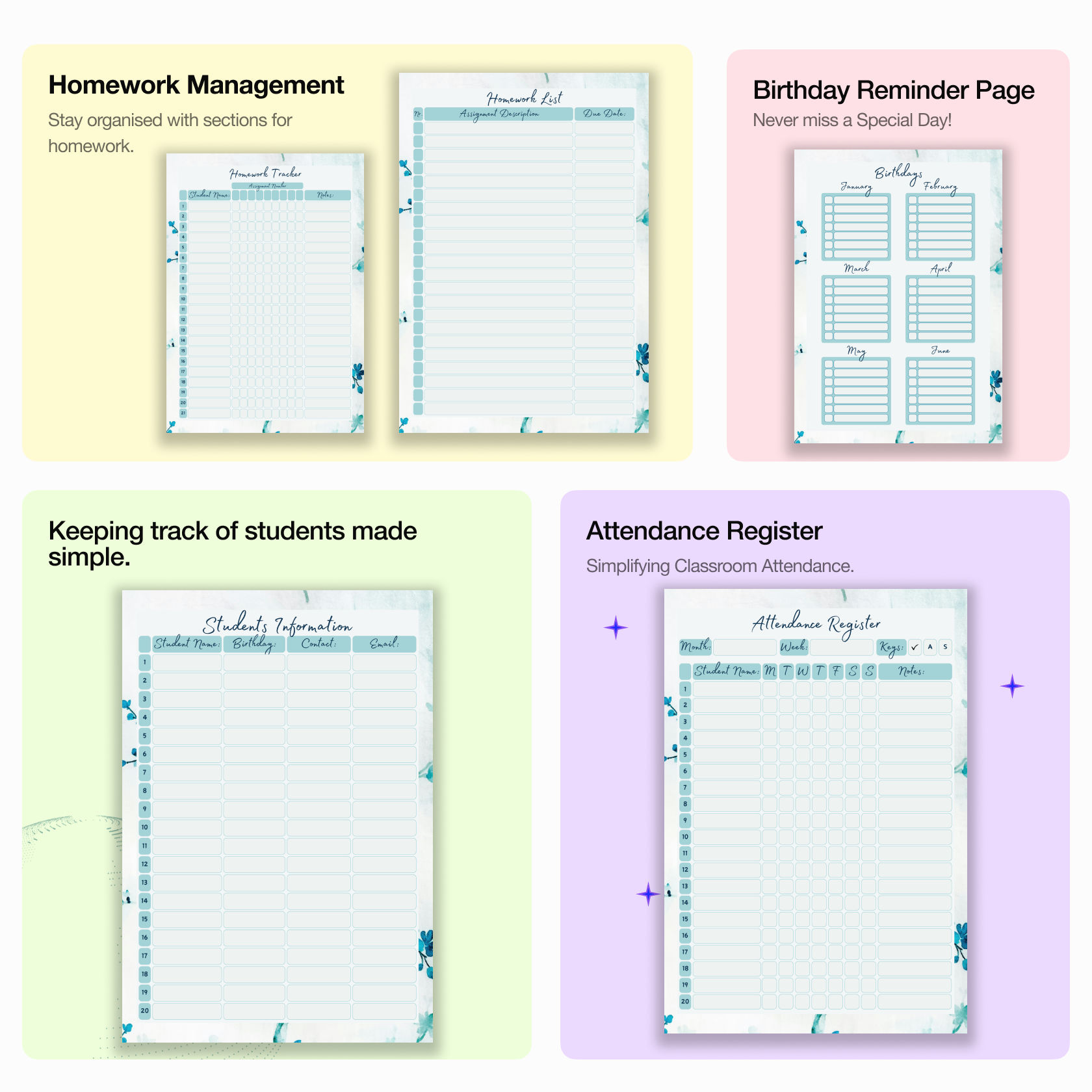 Floral Blue Teacher Planner | LessonForge Toolkit