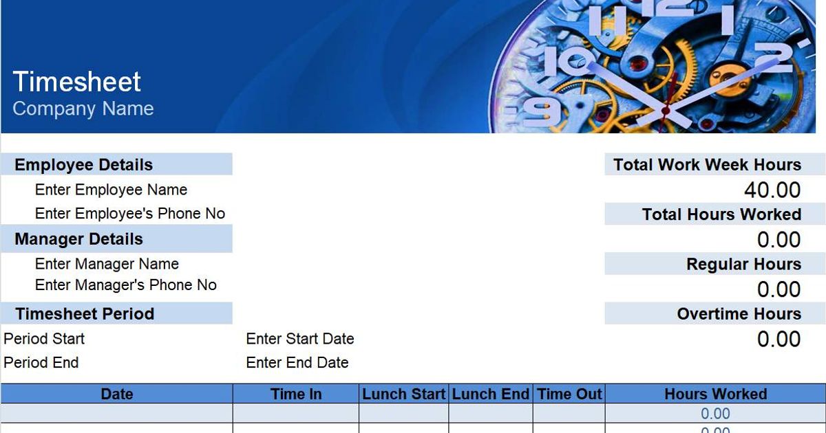 Blue Timesheet Excel Template: Track Hours Easily & Accurately
