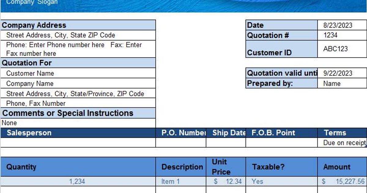 Business Price Quotation Excel Template: Create Quick & Accurate Quotes