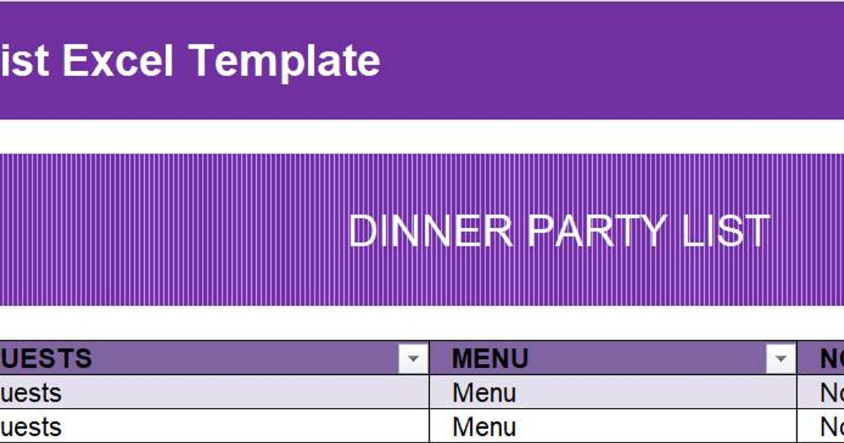 Dinner Party List Excel Template - Create and Manage Guest List Easily Dinner Party List Excel Template - Create and Manage Guest List Easily