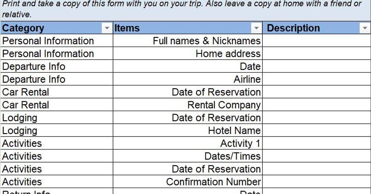 Family Vacation Itinerary Template - Create Your Perfect Trip Plan in Excel