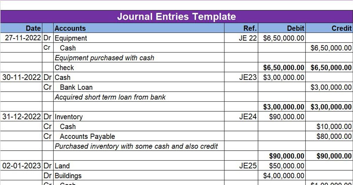 Journal Entries Excel Template: Track & Record Your Financial Transactions Journal Entries Excel Template: Track & Record Your Financial Transactions