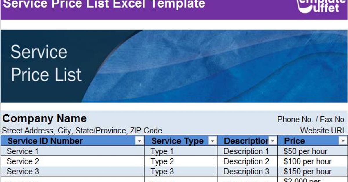 Excel Template: Get an Organized Service Price List in Minutes