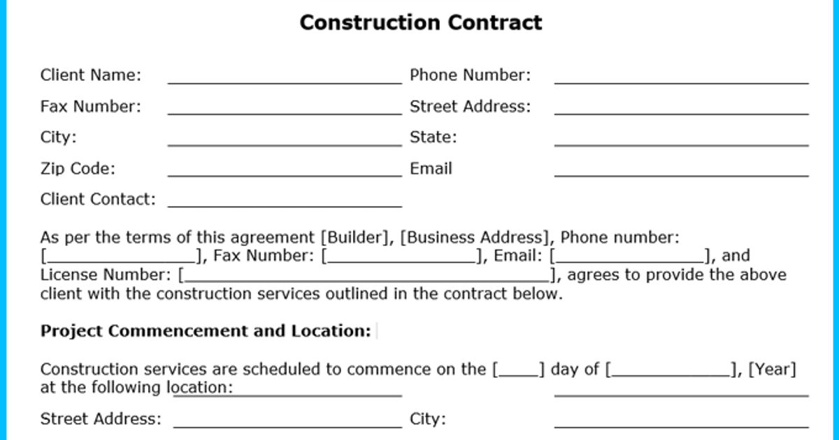 Free Construction Contract Template | Download & Print Now