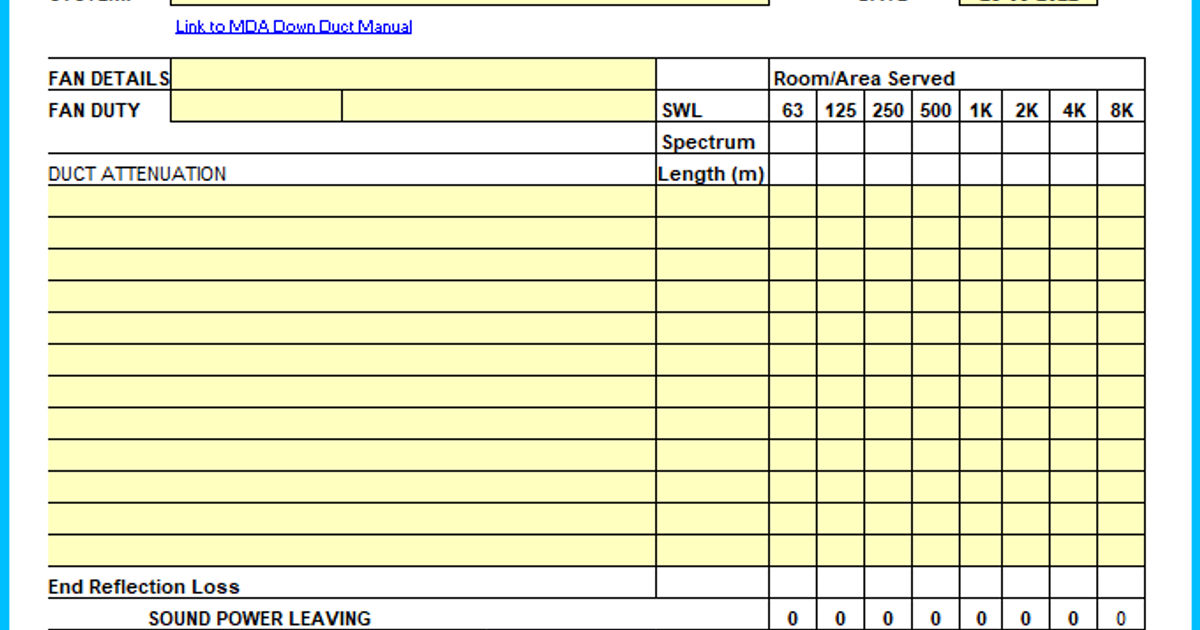 Acoustic Downduct Calculation Sheet: Calculate Noise Reduction in Your ...
