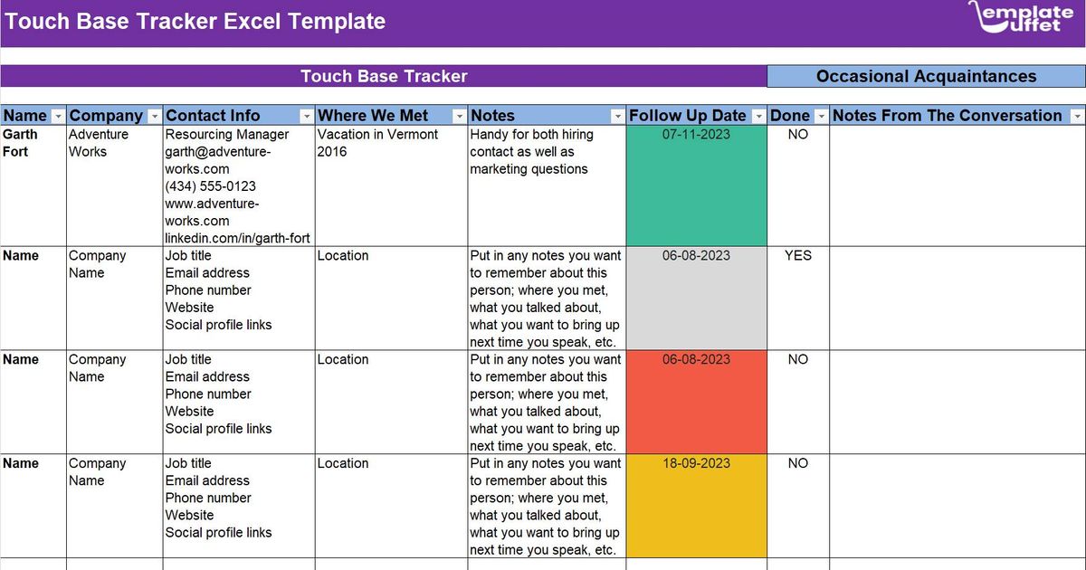 Touch Base Tracker Excel Template: Easily Track Your Team's Progress