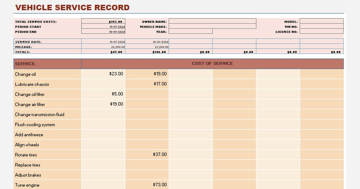 Vehicle service record