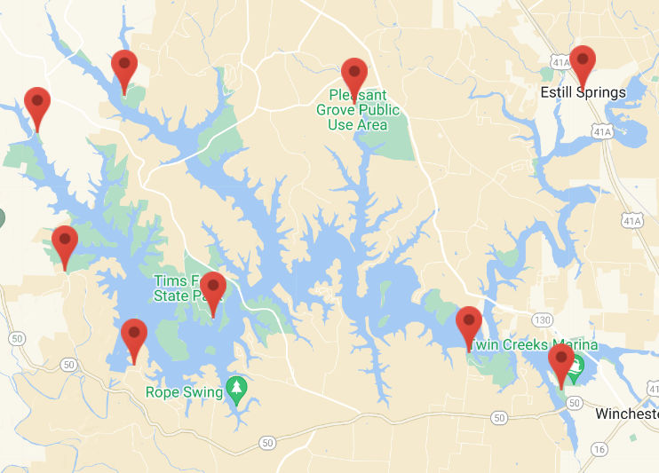 Tims Ford Lake Boat Ramps - Tims Ford Area Tims Ford Lake Area ...