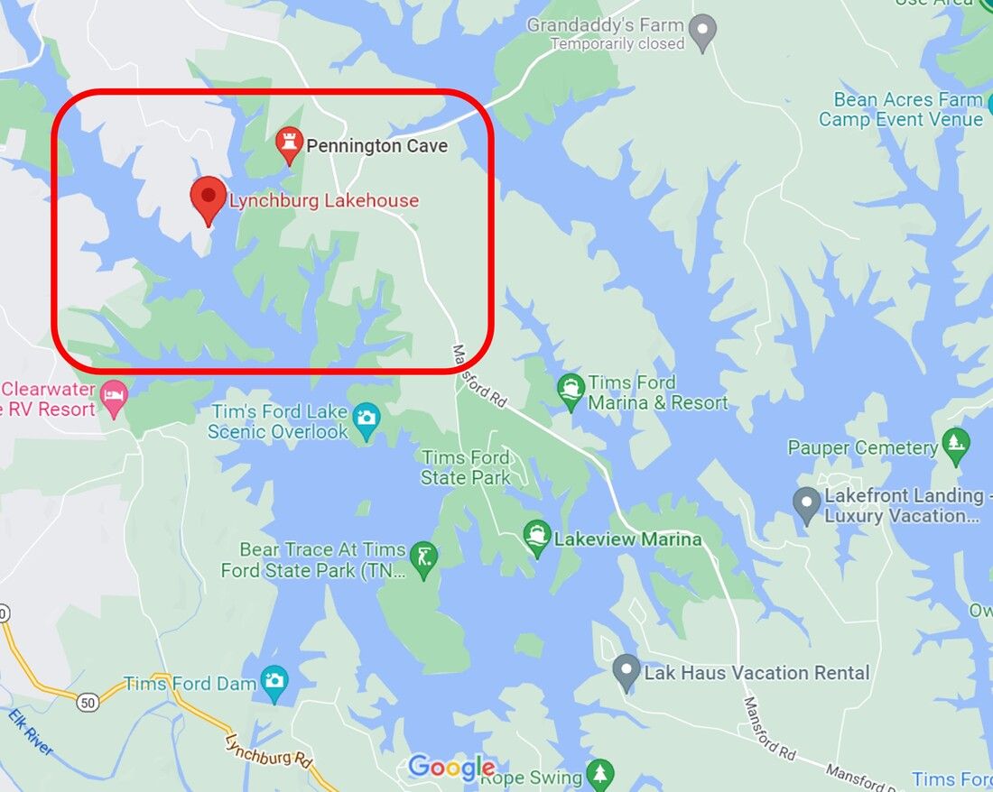 Where is Pennington Cave on Tims Ford Lake?