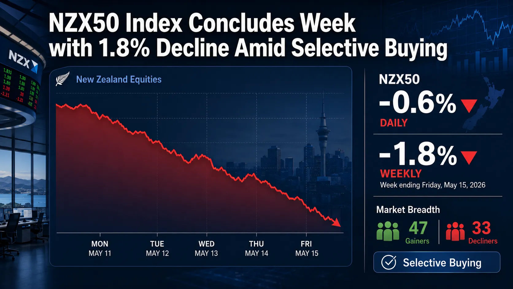 NZX50 Index Drops 0.6% on Friday to End Downward Week | AusNZ Finance Daily