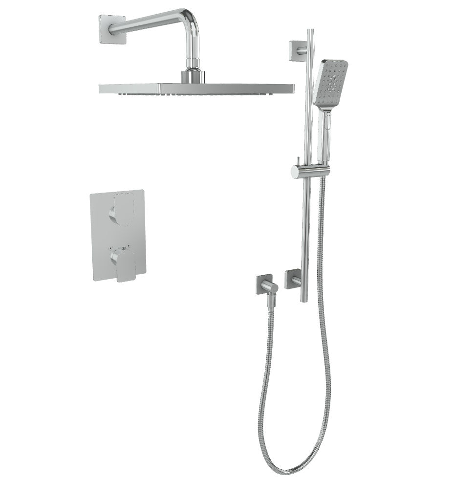 Square Shower Kit Thermostatic - 2 Way With Valve - Polished Chrome at ...