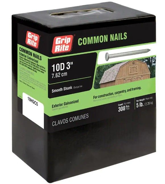 Grip Rite- 10D Hot-Dipped Galvanized Smooth Shank Common Nails - 3 ...