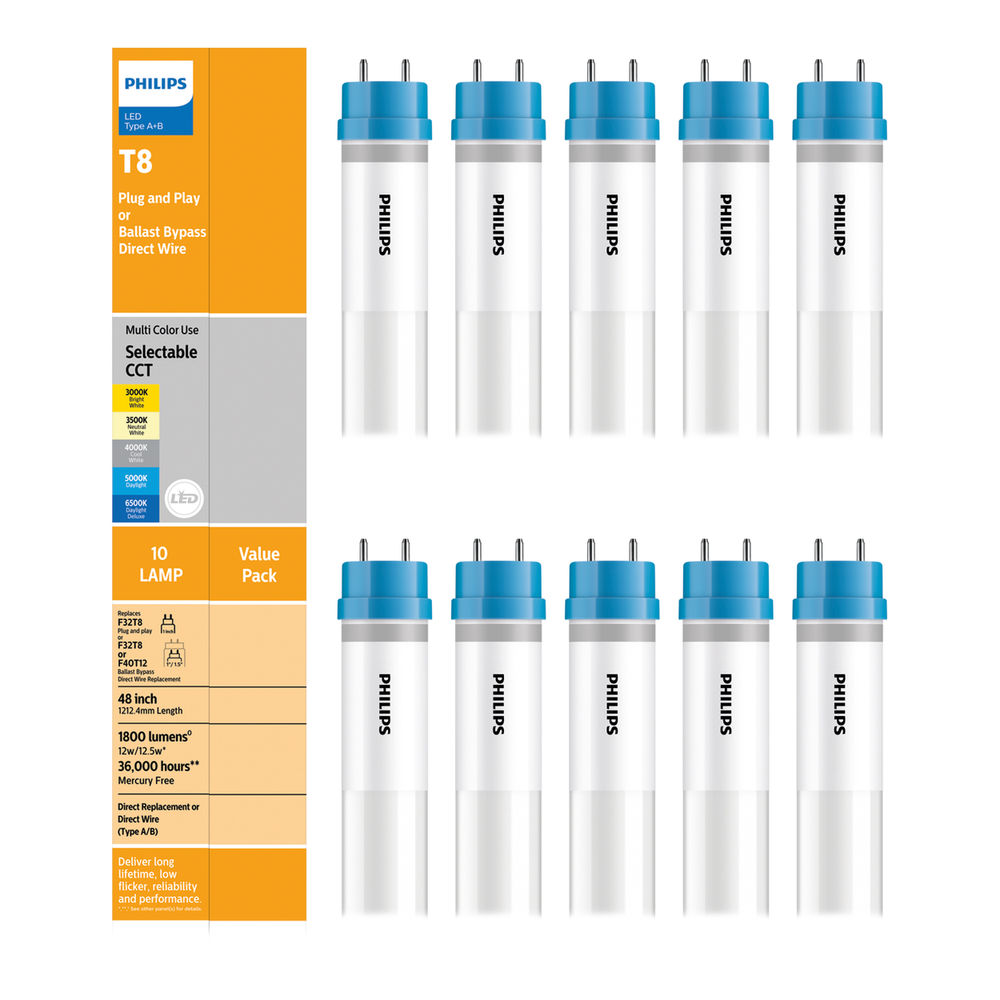 Philips LED Multi-CCT 48 in. G13 T8 Linear 32 Watt Equivalence 10 pk at ...