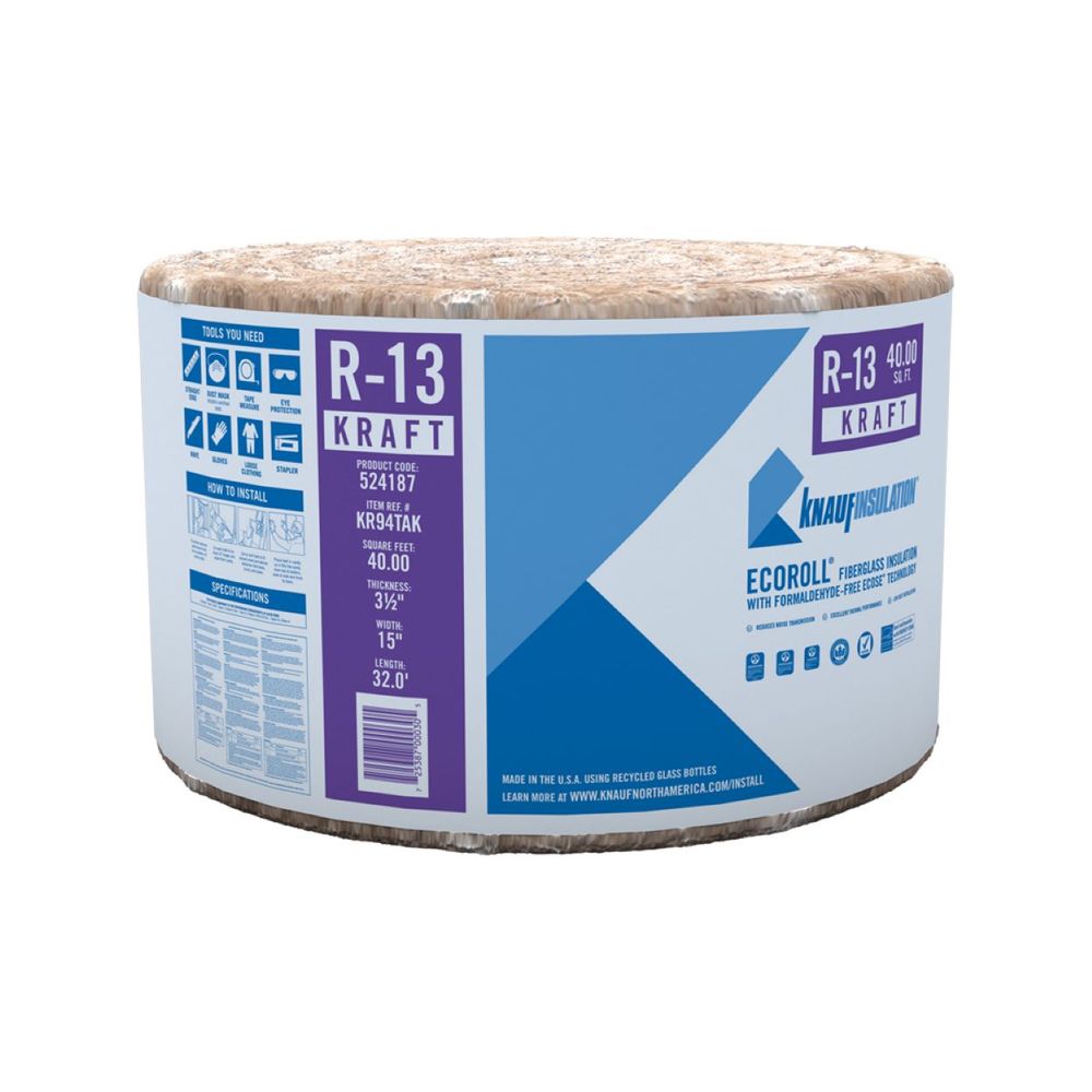 Knauf Insulation KR94E/TAK Kraft Faced Insulation, 32 ft L, 15 in W ...