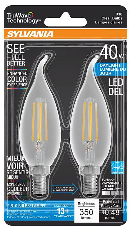 LED Light Bulb - Decrative Bent Tip Lamp - 40W - 2 Pack at Dufrene ...
