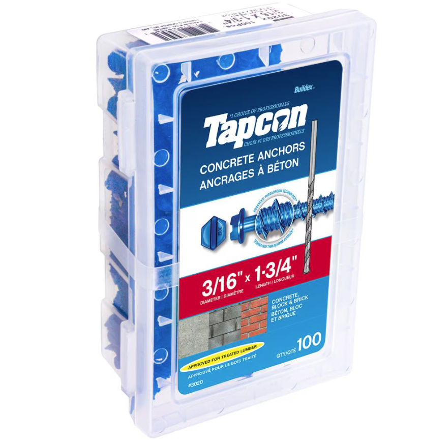 Tapcon 3/16" x 1-3/4" Climaseal Blue Slotted Hex Head Concrete Screws ...