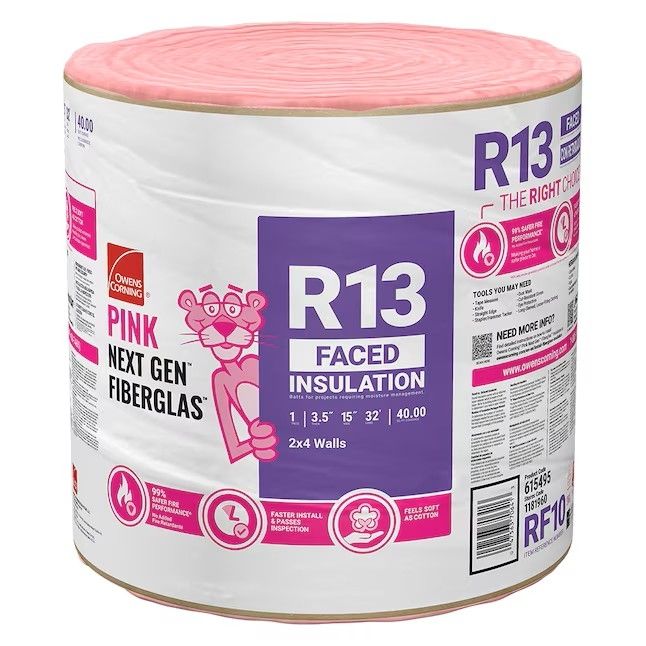 R13 Faced Fiberglass Insulation (3.5" x 15" x 32' rolls) 40sf at S.W ...