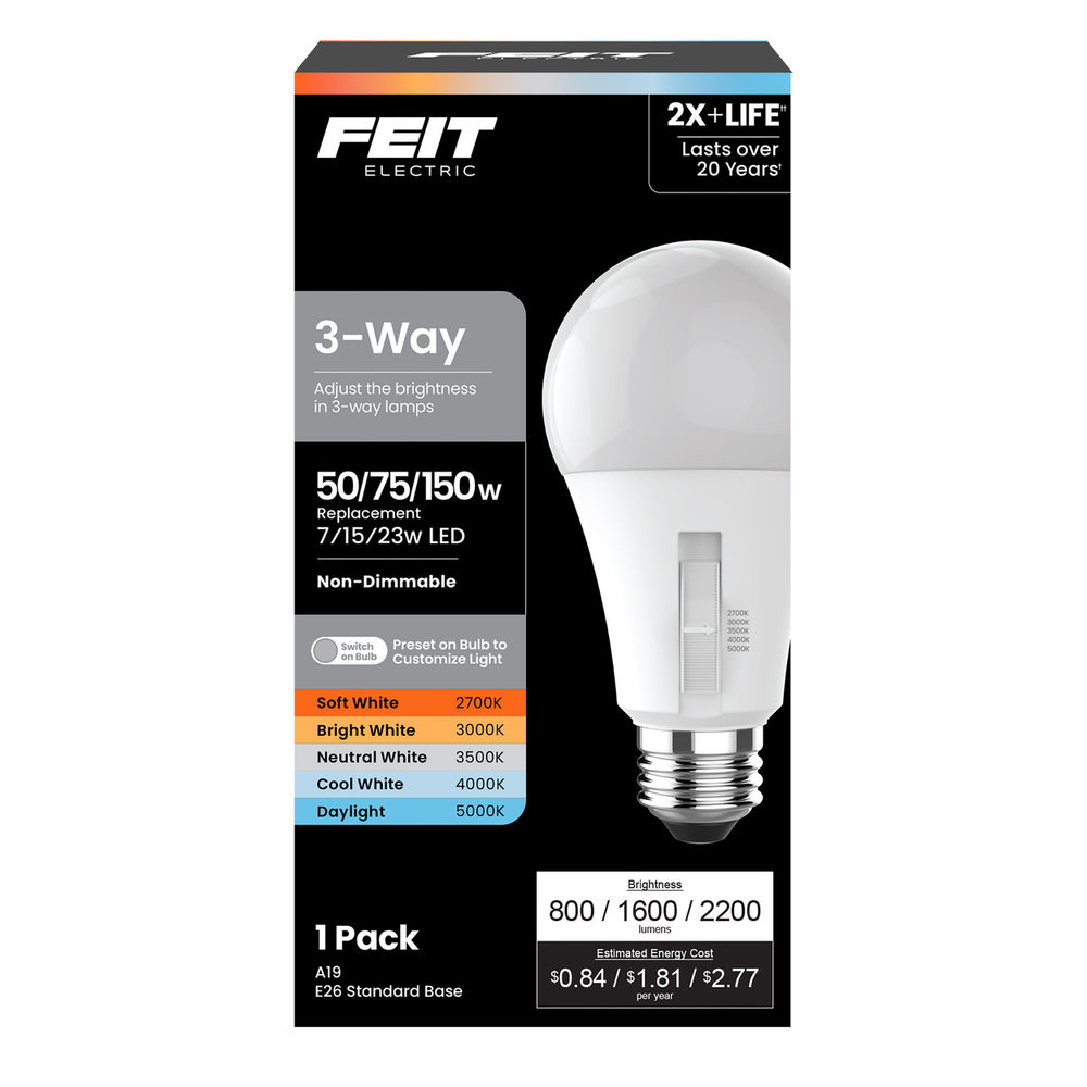 Feit A19 3 Way Adjustable 50 / 75 / 100 W LED Bulb at Discount Builders ...