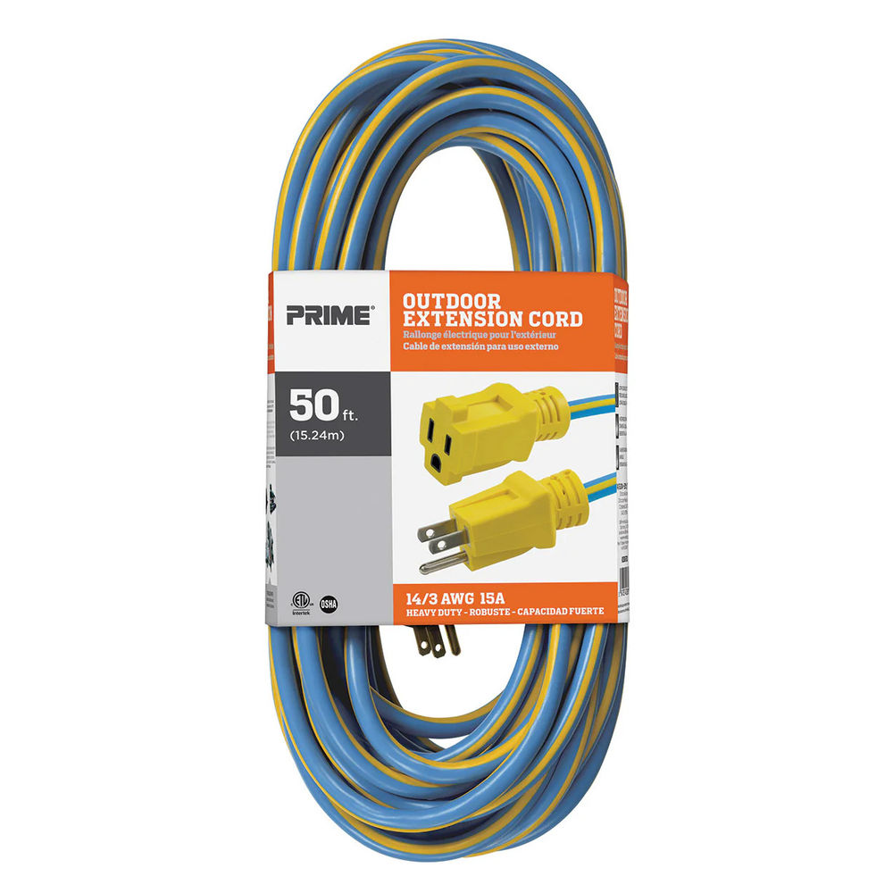 Prime 50 ft. SJTW Outdoor Extension Cord 14/3 Blue / Yellow at Discount ...