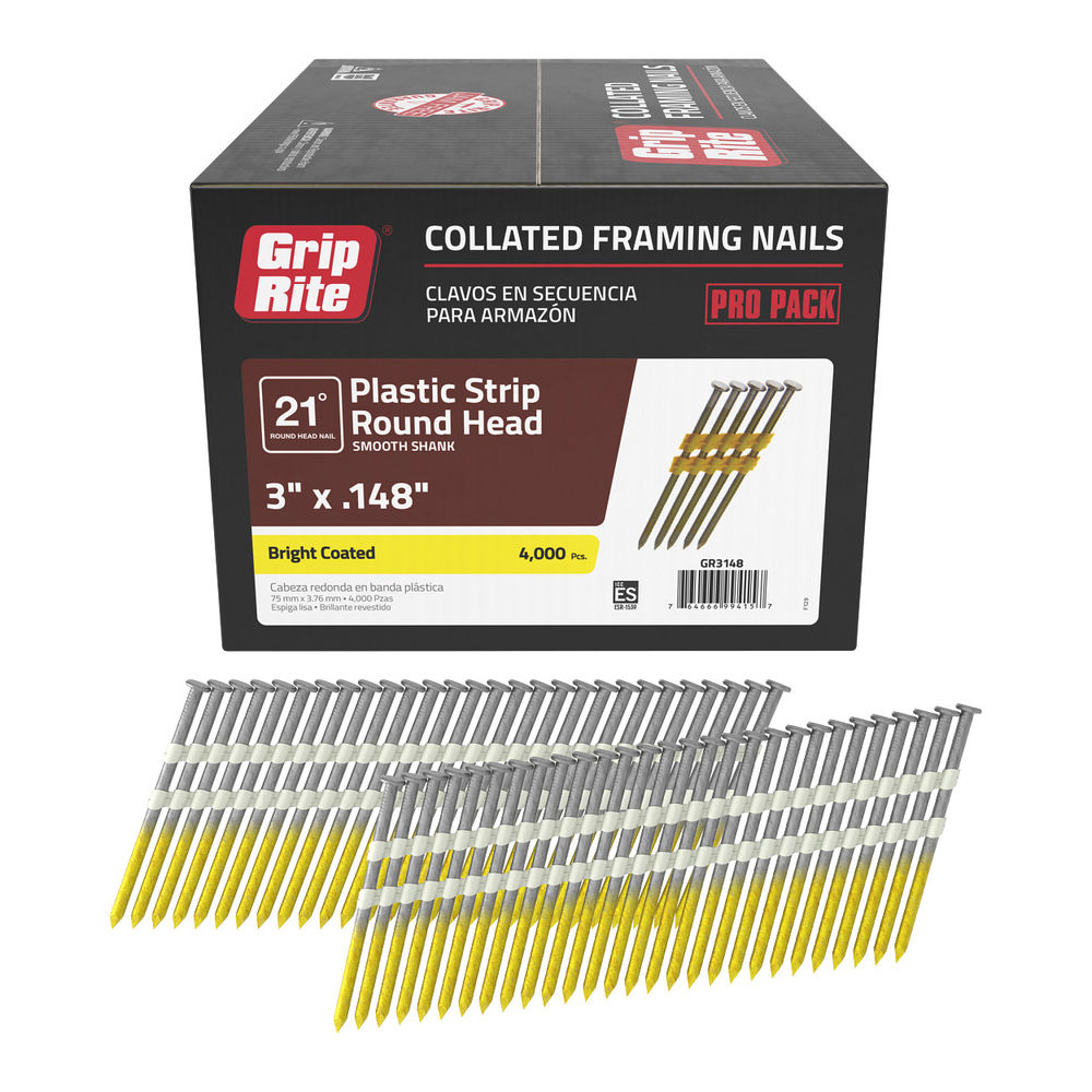 3" x .148" Smooth Bright 21 Degree Plastic Collated Round Head Framing ...