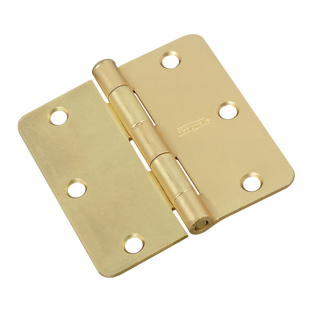 National Hardware 3-1/2" x 1/4" Radius Satin Brass Door Hinge 3 Pack at ...