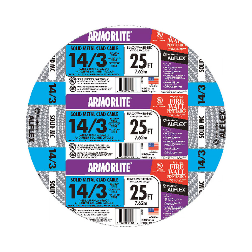 Southwire Armorlite 14 / 3 x 25 ft. Solid Aluminum Armored MC Cable at ...