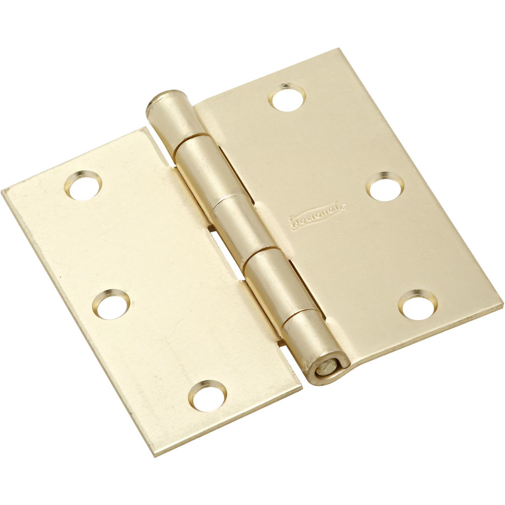 National Hardware 3-1/2" x 5/8" Radius Satin Brass Door Hinge 3 Pack at ...