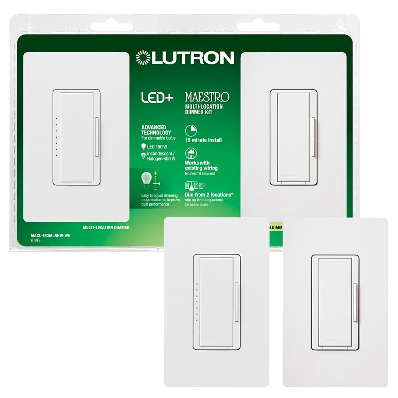Lutron MACL-153MLRHW-WH Maestro LED+ 3-Way Dimmer Kit White 1P 120V ...
