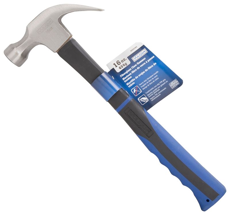 Vulcan JL60314 Smooth Head Curved Claw Hammer w/Fiberglass Handle 16oz ...