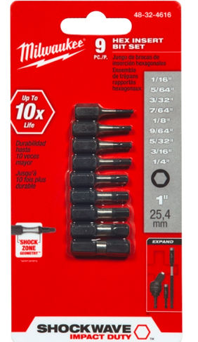 9-Piece Hex 1" Insert Bit Set at Ashby Lumber | Milwaukee Bit Sets