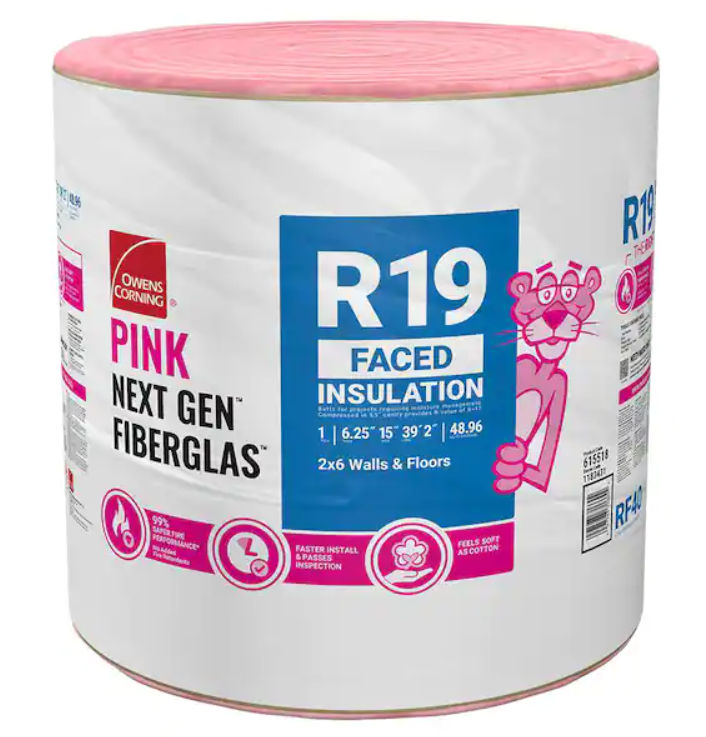 R19 Faced Fiberglass Insulation (6.25" x 15" x 39'2" roll) - 48.96sf at ...