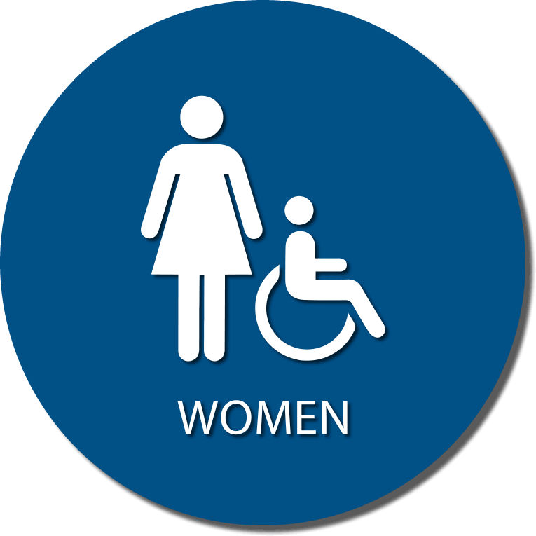 12" Blue Restroom Sign Women ADA at Ashby Lumber | Restroom Signs
