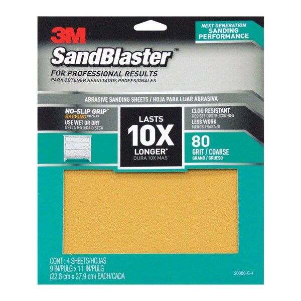 3M Coarse 9 in, x 11 in. Sandpaper Sheet 80 Grit (4 pk) at Moscow ...