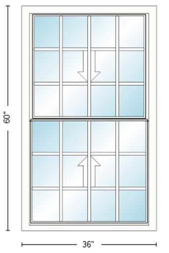 White Vinyl Double Hung Window DE3660 Single Egress Low-E/Argon 12/12 ...