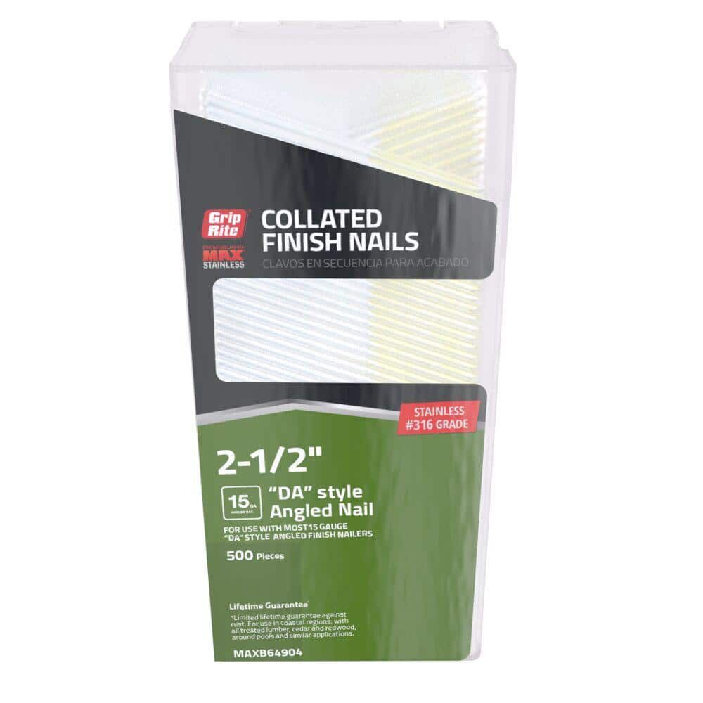 2-1/2" x 15GA Grip-Rite Angled Stainless Steel Adhesive Collated Finish ...