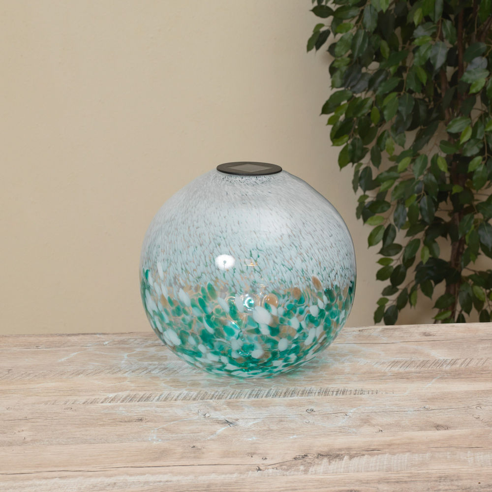 12 in.D Battery-Operated Solar Lighted Green and White Glass Orb at ...